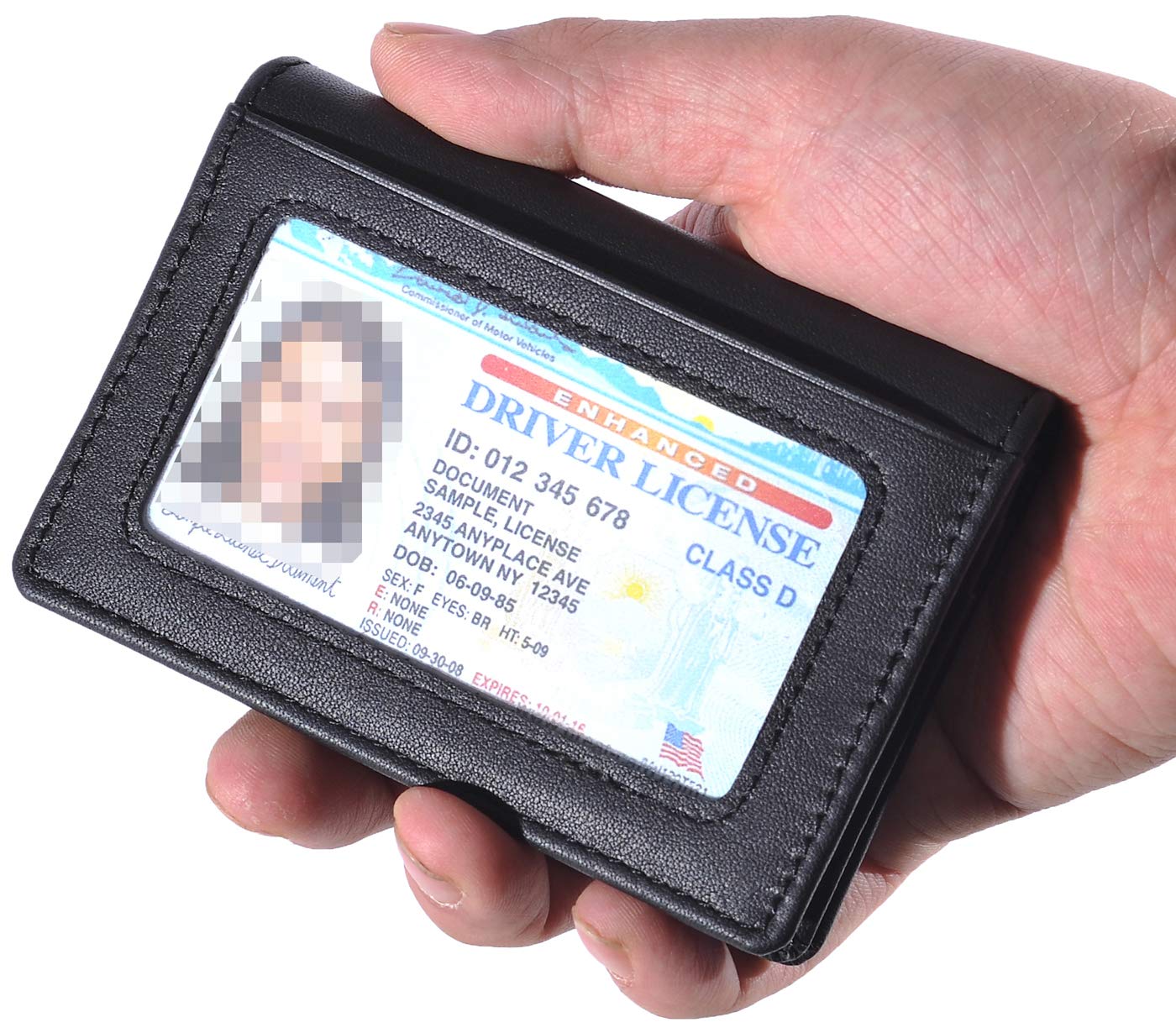 RFID Genuine Leather Bifold ID/Business Credit Card Case Holder for Men Slim Front Pocket Wallet Button(Black)