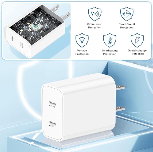 USB C Fast Charger Block,USB C Charging Block 2-Pack USB C 2in1 Dual Ports Plug Wall Charger, Fast Type C Charger for iPhone 15/15 Pro/15 Pro Max/15 Plus/14/13/12/11/Xs Max/XR/X,iPad