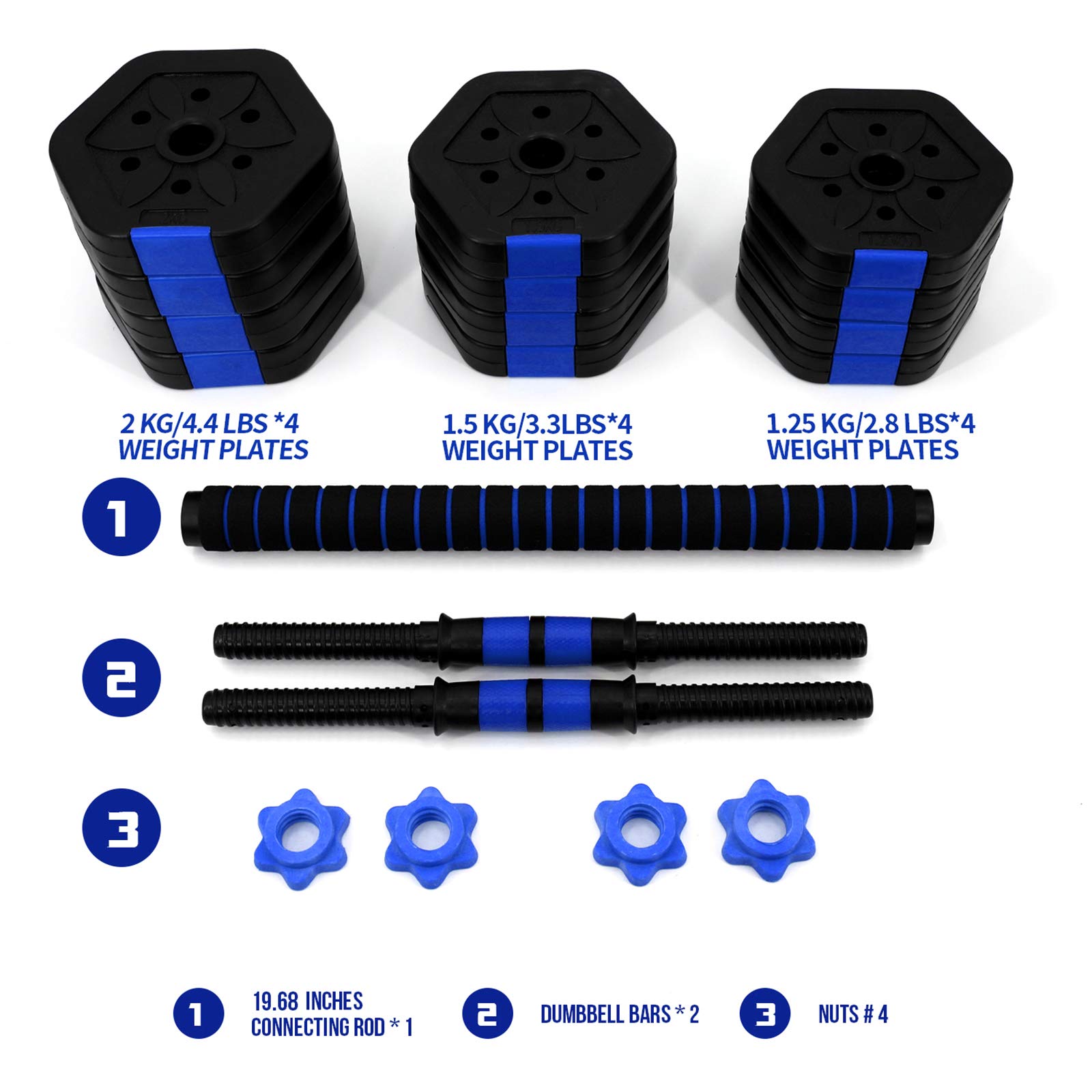 VIVITORY Adjustable Dumbbell Set, Free Weights with Connector, Non-Rolling 44-66 lb Hex Dumbbells for Home Gym, Cement Mixture (44 lbs)