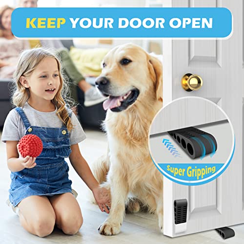 Rubber Door Stoppers for Bottom of Door - Door Stop Wedge with Holder for Home Office Stackable on Multi Floor Carpet Concrete Tile Linoleum & Wood Heavy Duty Doorstop No Sliding Drilling Black