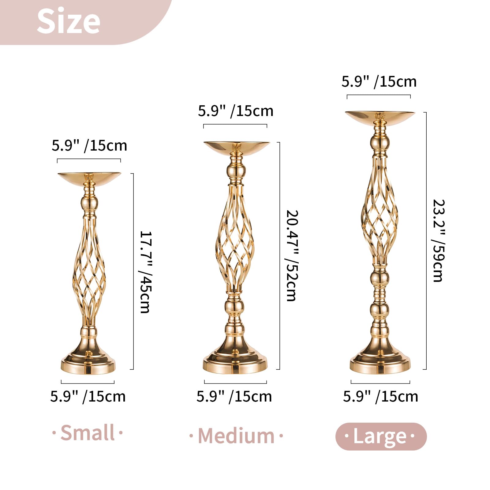 Versatile Metal Flower Arrangement Stand & Pillar Candles Holder Set for Wedding Party Dinner Centerpiece Event Restaurant Hotel Decoration (2 x L, Gold)