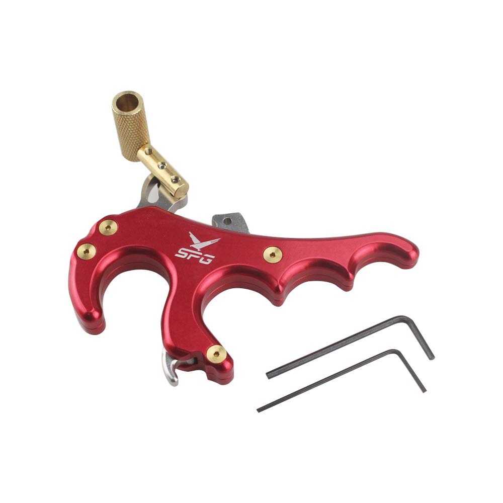 Sofobod Compound Bow Release Aid, 4-Finger Aluminum Hand Held Camo Archery Bow Release (Red)