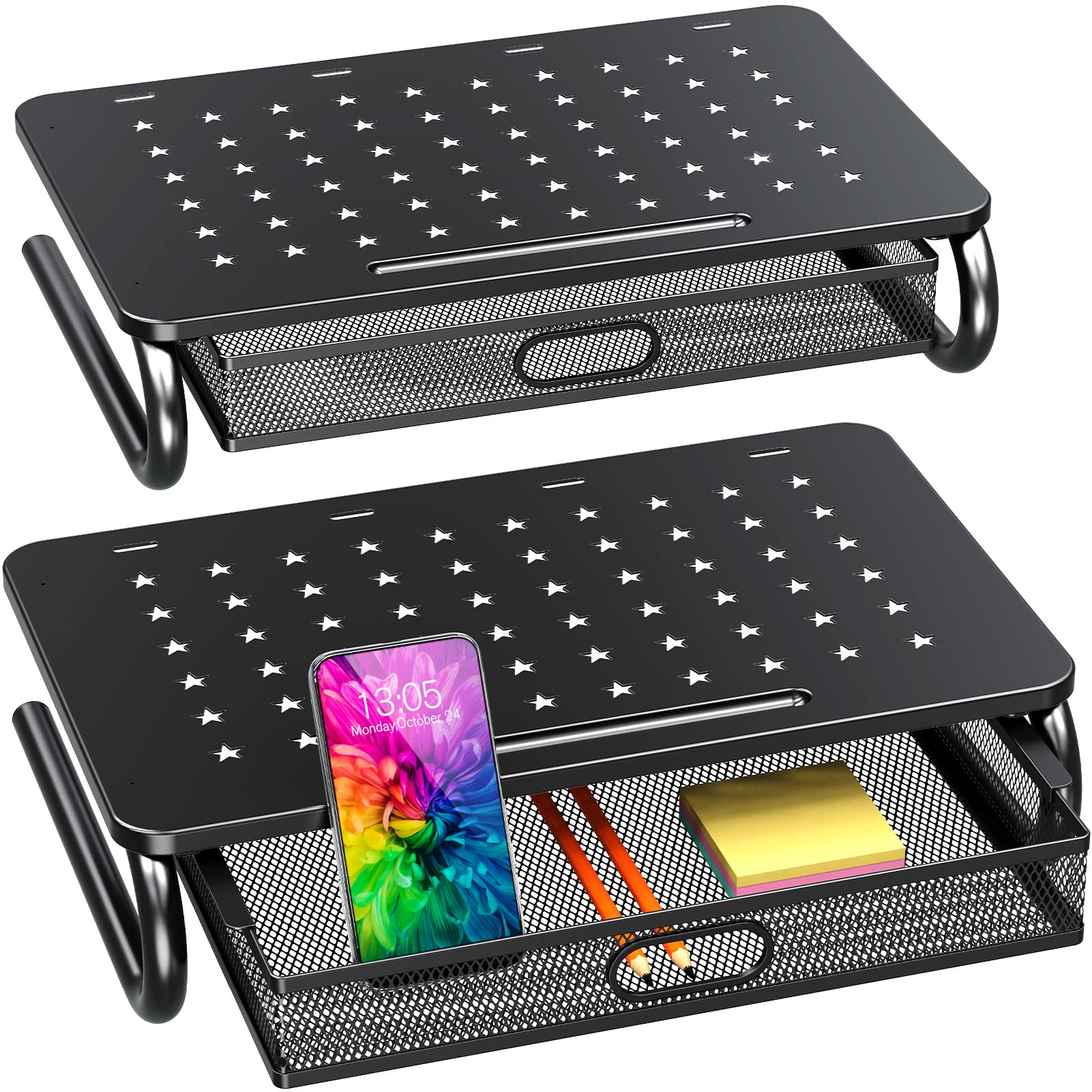 Zimilar 2 Pack Monitor Stand Riser with Metal Drawer, Monitor Riser for Computer, Laptop, Printer, Notebook, iMac, Premium Metal Computer Monitor Stand for 2 Monitors