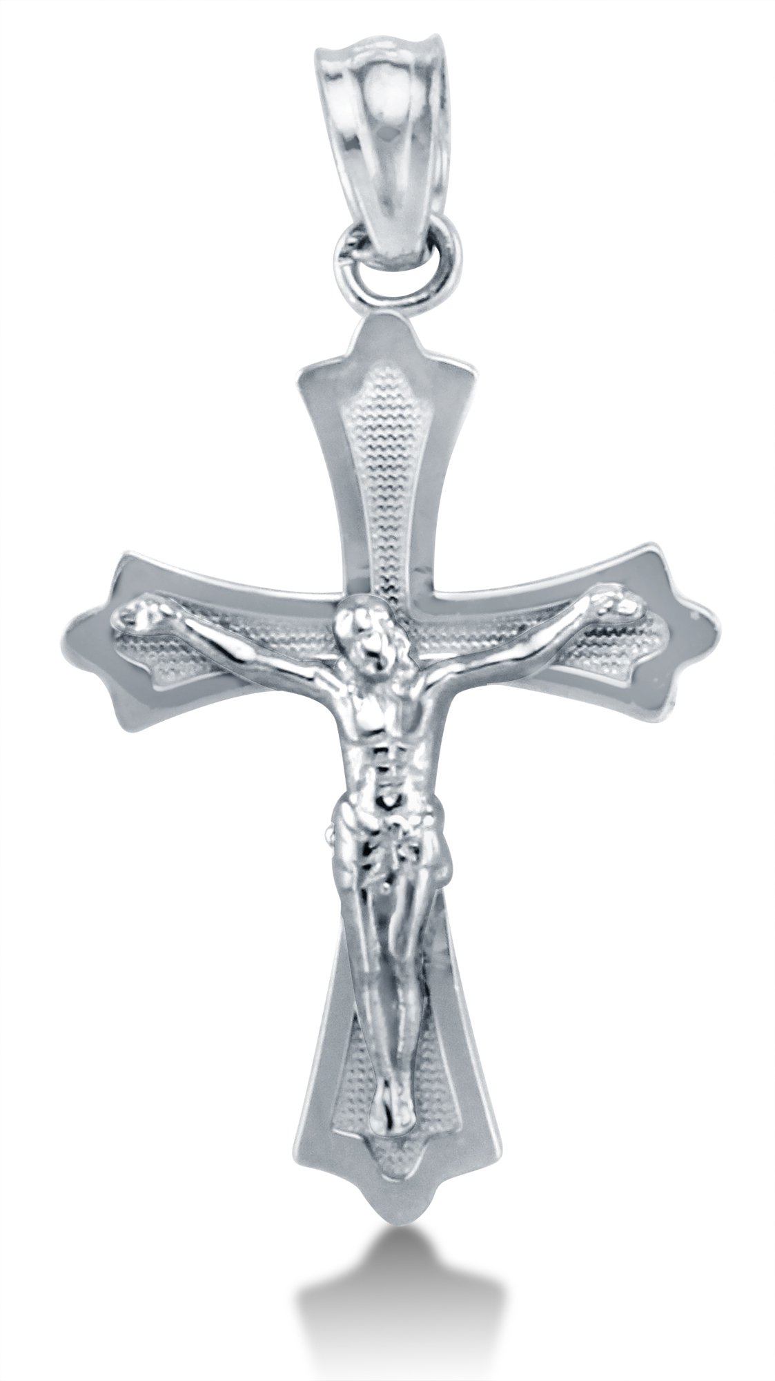 Solid 14K White Gold Jesus Crucifix Cross Pendant Charm (Height = 1", Width = 5/8")