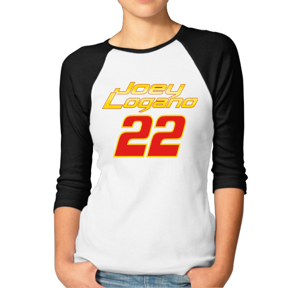 Printed Women's Joey Logano 22 Stock Car Racing Driver Top 3/4 Sleeve Raglan Tee Black