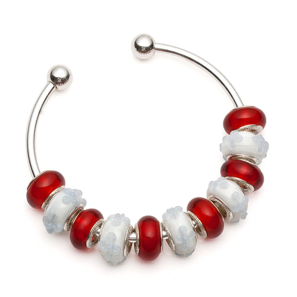 RUBYCA 10pcs White Silver Plated Bangle Bracelet Screw End Ball Cuff Charm Beads DIY Jewelry