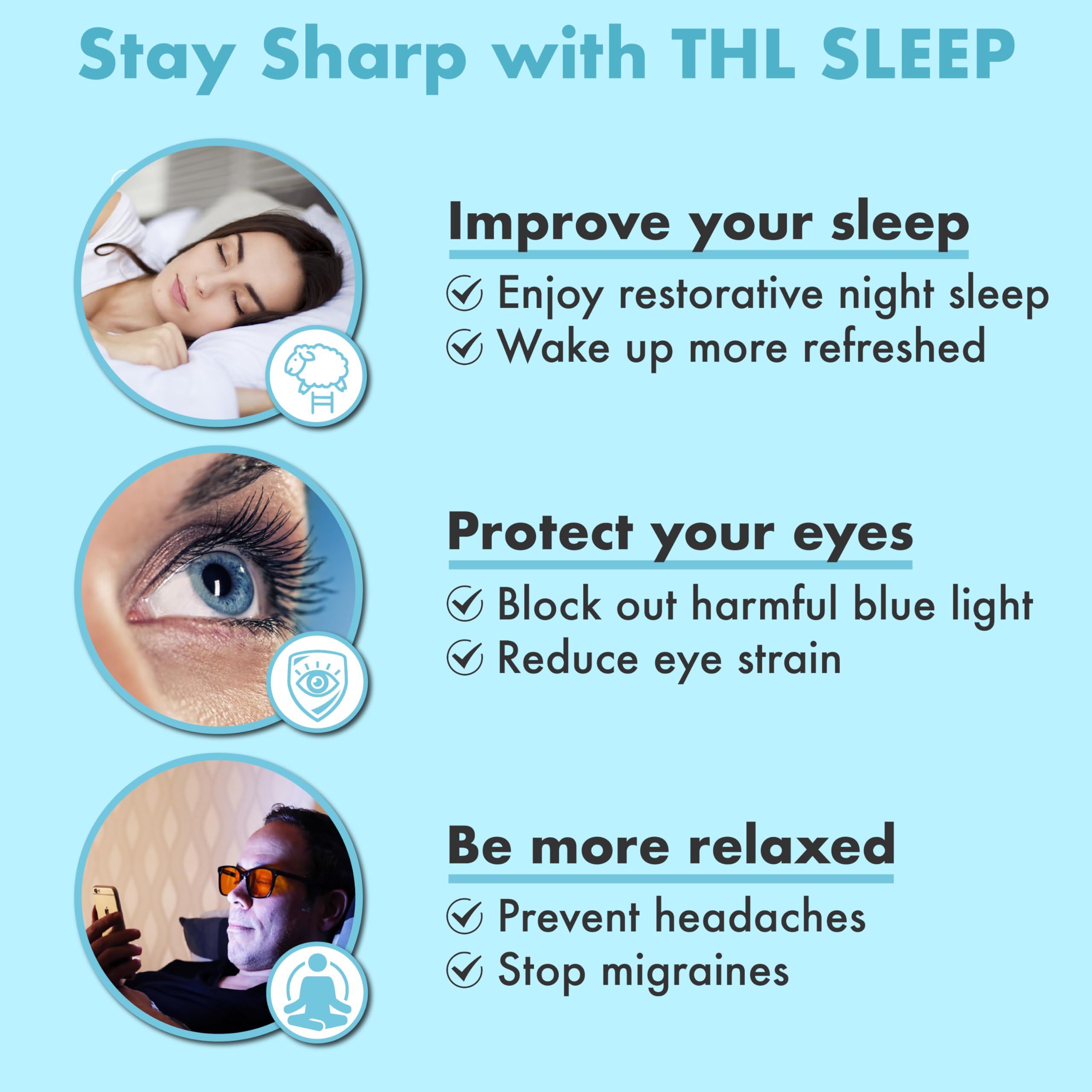 THL SLEEP XL Orange Blue Light Blocking Glasses for Men - Sleep & Migraine Glasses - Engineered 99.5% Amber Blue Light Glasses for Computer Eye Strain & Eye Fatigue - Blue Blockers for Gaming & More
