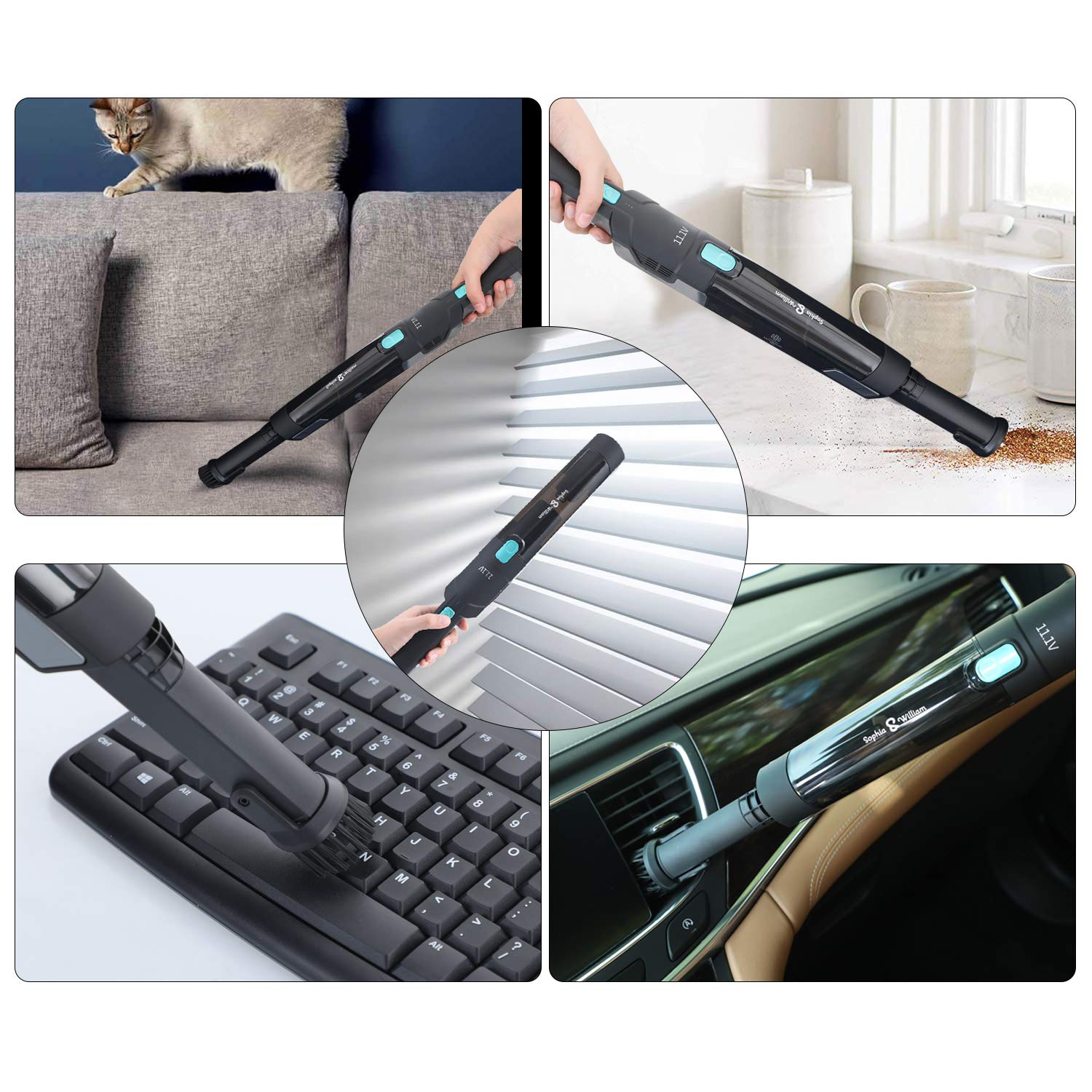 Sophia & William Portable Handheld Car Vacuum 13.5kpa - 1.1 lb Hand Vacuum Rechargeable Vacuum Cleaner Cordless