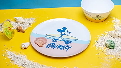 Zak Designs Disney Mickey Mouse Street Beach (Stay Wavey) - Kids Dinnerware Set, Includes 10in Melamine Plate and 27oz Bowl Set, BPA-Free Durable Plate and Bowl Makes Mealtime Fun