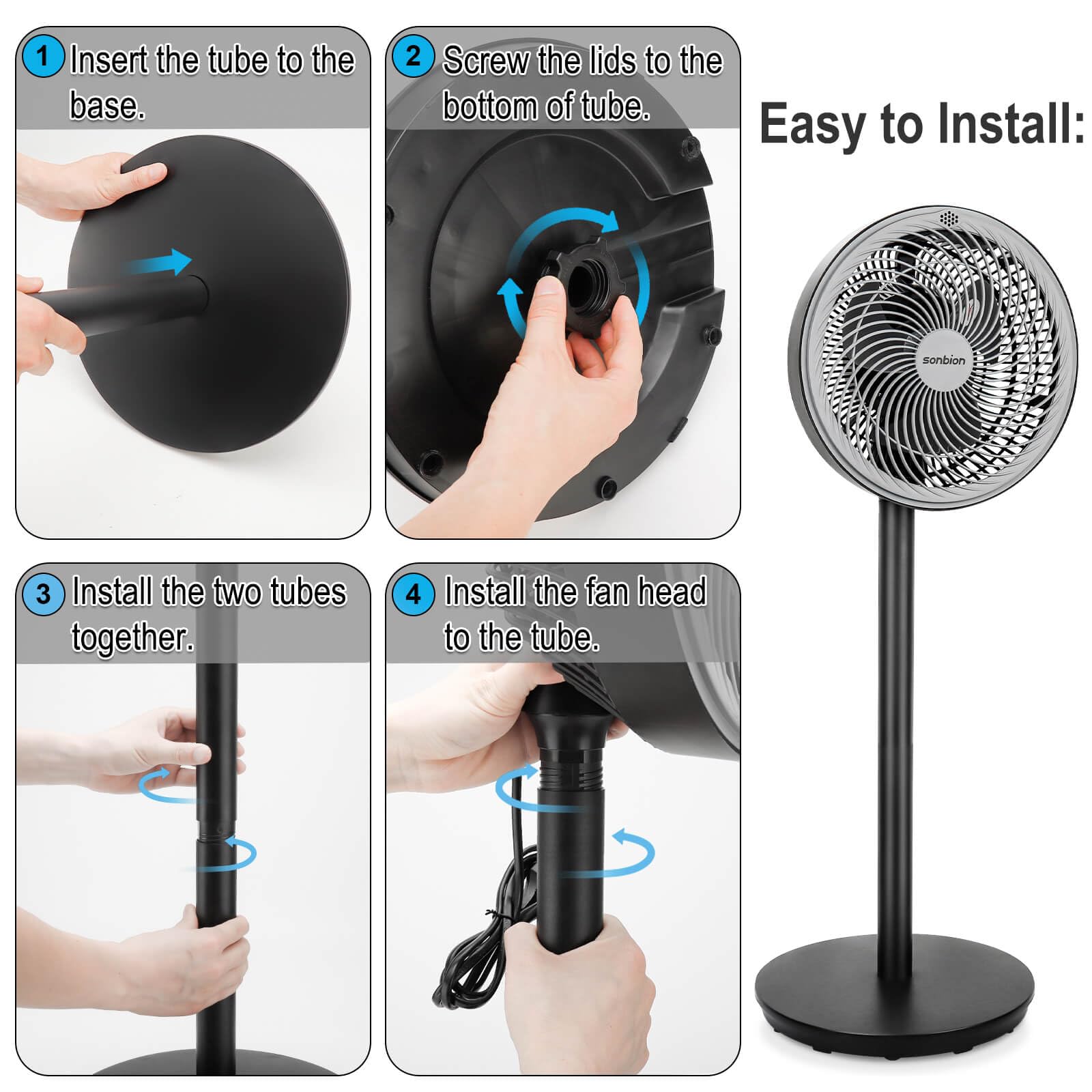 SONBION Standing Fan, Pedestal Fan Oscillating with Remote Control, Electric Fans for Home, Air Circulator Fan Floor Fan for Room Office Garage, Three Speeds, Two Height Settings and Timer Function