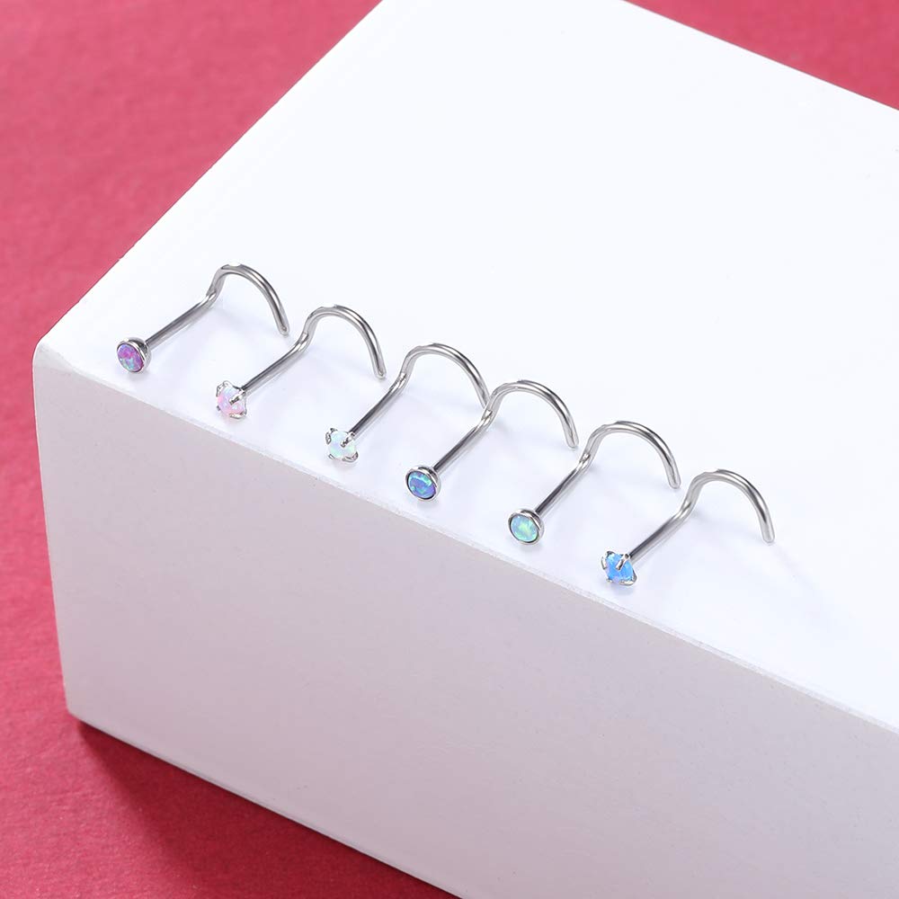 ZS 30 Pieces Cubic Zircon Nose Bone Studs 20 Gauge Stainless Steel Opal Nose Piercing Studs Clear Bioflex Nose Rings for Body Jewelry