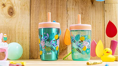 Zak Designs Disney Lilo and Stitch Kelso Tumbler Set, Leak-Proof Screw-On Lid with Straw, Bundle for Kids Includes Plastic and Stainless Steel Cups with Bonus Sipper (3pc Set, Non-BPA, Stitch)