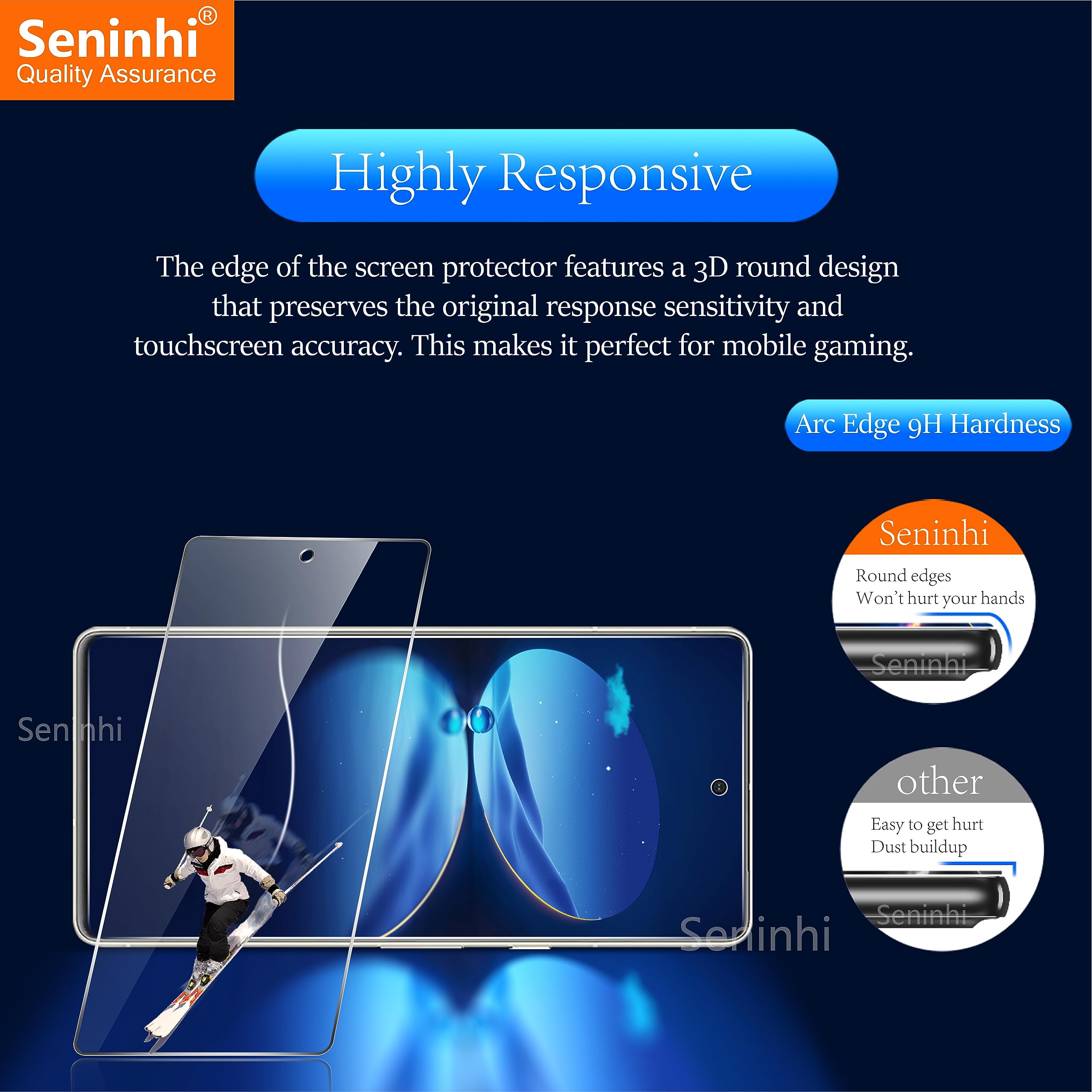 Seninhi [3+3Pack] for Google Pixel 7A Screen Protector 3Pack + Camera Lens Protector 3Pack, Tempered Glass Screen Protector [With Easy Installation Frame] [9H Hardness] [Anti-Scratch] [Bubble