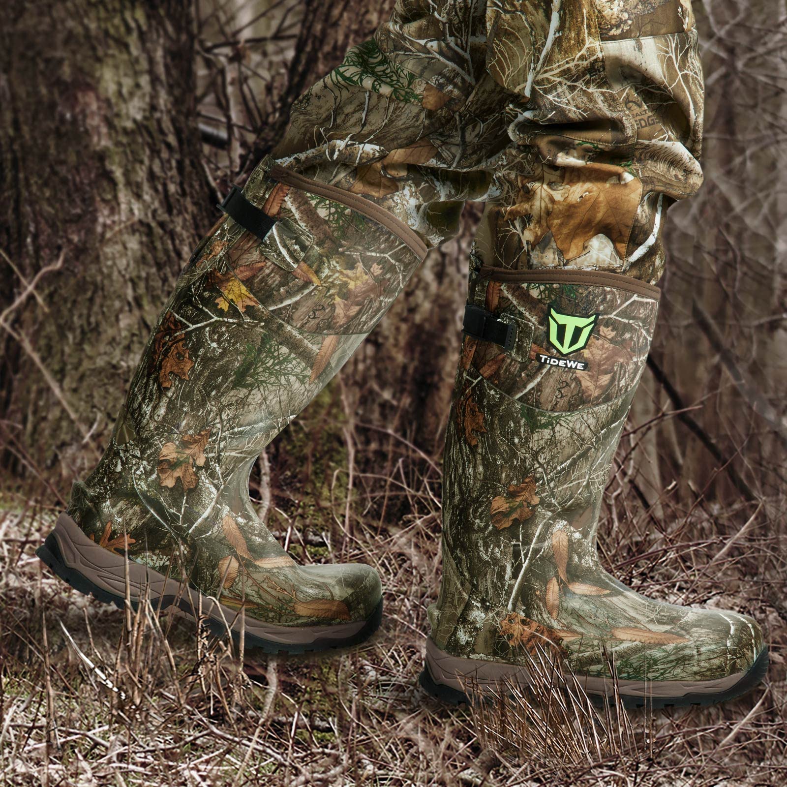 TIDEWE Rubber Hunting Boots, Waterproof Insulated Warm Rubber Boots with 7mm Neoprene, Durable Outdoor Hunting Boots for Men (Size 11) Camo