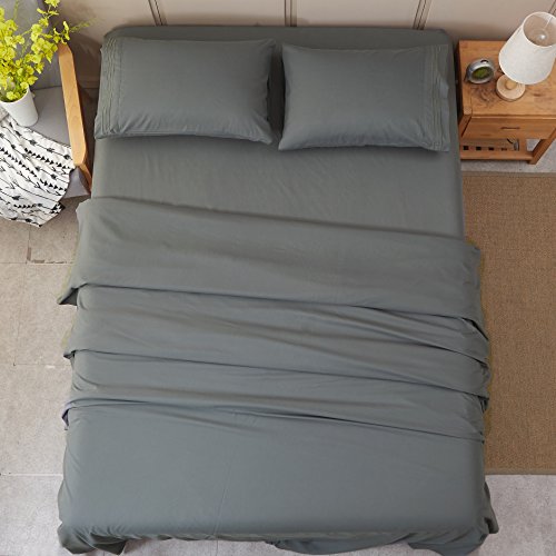 SONORO KATE Bed Sheet Set Super Soft Microfiber 1800 Thread Count Luxury Egyptian Sheets Fit 18-24 Inch Deep Pocket Mattress Wrinkle-4 Piece (Dark Grey, California King)