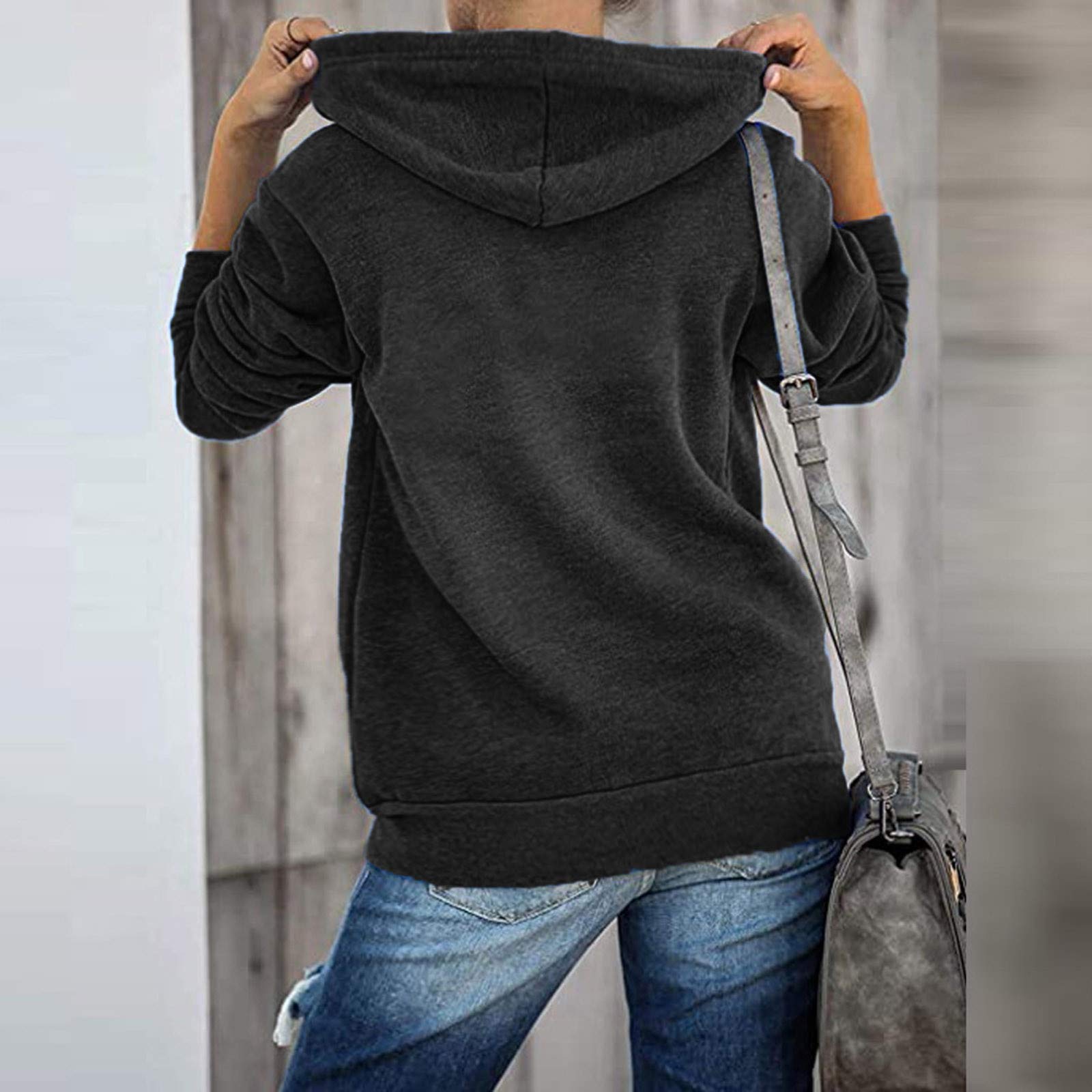 TIEMIHAZA Lightweight Zip Up Hoodies for Women Hooded Sweatshirts Long Sleeve Drawstring Thin Jacket with Zipper, Black