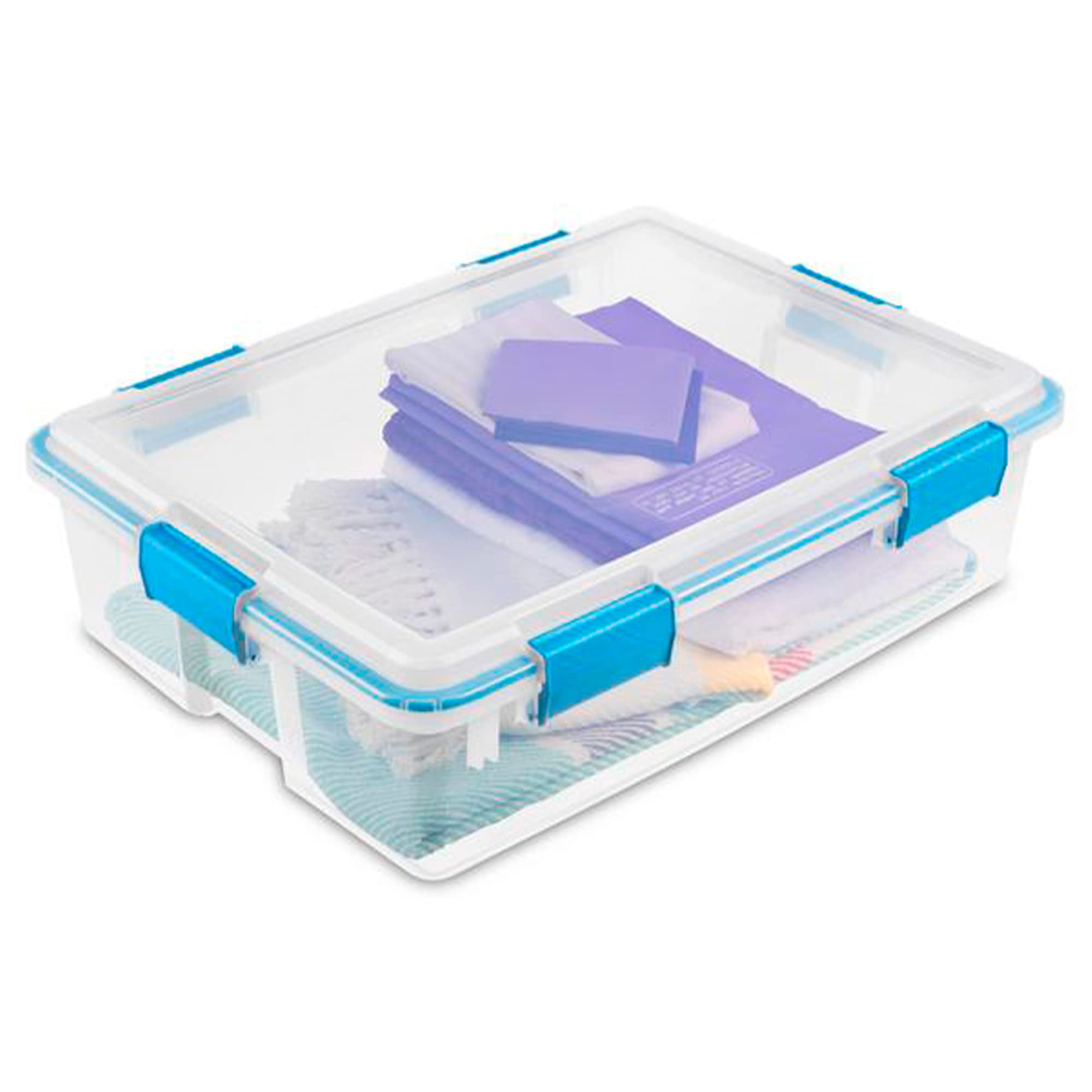 Sterilite Gasket Box, Stackable Storage Bin with Latching Lid, 37 Quart, 12 Pack