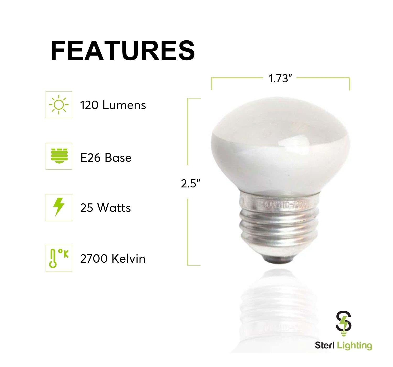 Sterl Lighting β 25 Watts R14 Reflector E26 Standard Screw Medium Base β Dimmable Short Neck Frosted Lava Lamp Light Bulb Incandescent β 120V 2.50 Inch 120Lm 2700K Warm White Frost β 10 Pack