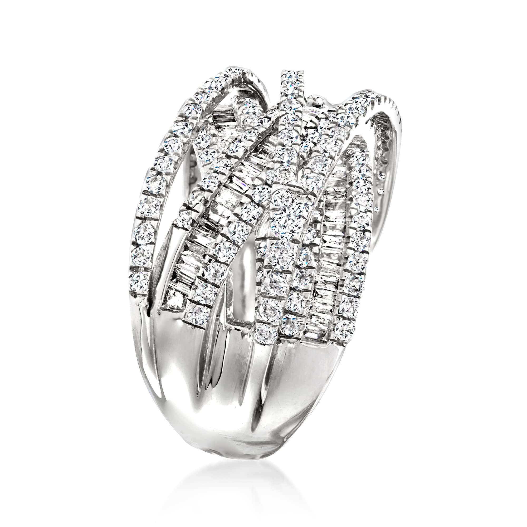Ross-Simons 2.00 ct. t.w. Round and Baguette Diamond Highway Ring in 14kt White Gold. Size 6