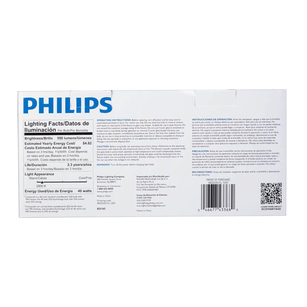 Phillips' 433680 Bulb G25 3Pk