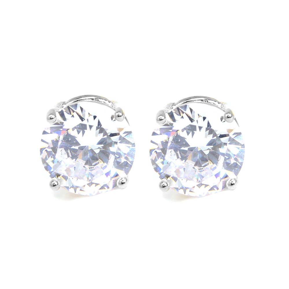 Stainless Steel Round Cut Cubic Zirconia Stud Earrings With Clear Case - Gold, Silver (3mm~12mm)