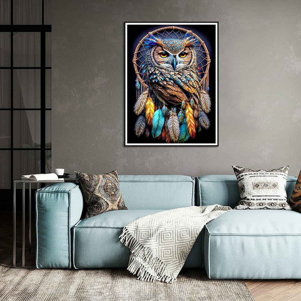 Stalente Diamond Painting Kits for Adults, Owl 5D DIY Diamond Art Kits for Beginners Round Full Drill Diamond Painting for Home Wall Decoration Gift 12×16inch, Dreamcatcher