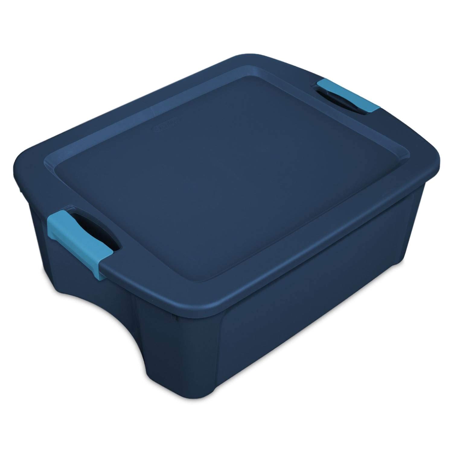 Sterilite 12 Gal Latch and Carry, Stackable Storage Bin with Latching Lid, Plastic Tote Container to Organize Closets, Blue with Blue Lid, 6-Pack