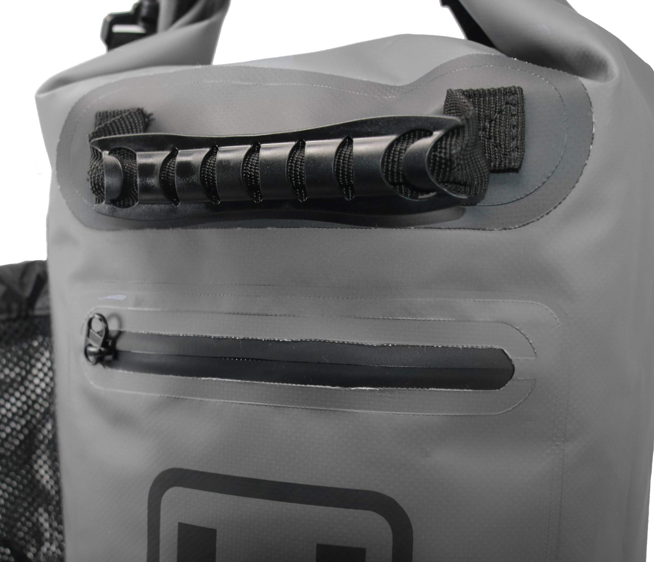 Ultra Waterproof Dry Bag with Easy Access Front Zippered Pocket, Side Pocket, Padded Shoulder Straps, and Grab Handle for All Water Sports, Includes IPX8 Waterproof Cellphone Case Pak (Gray, 40L)