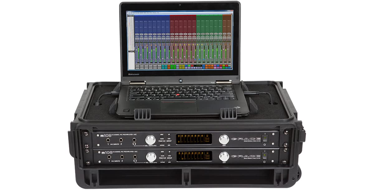 SKB Injection Molded Waterproof 2U Studio Flyer Rack Case with Wheels and Pull Handle