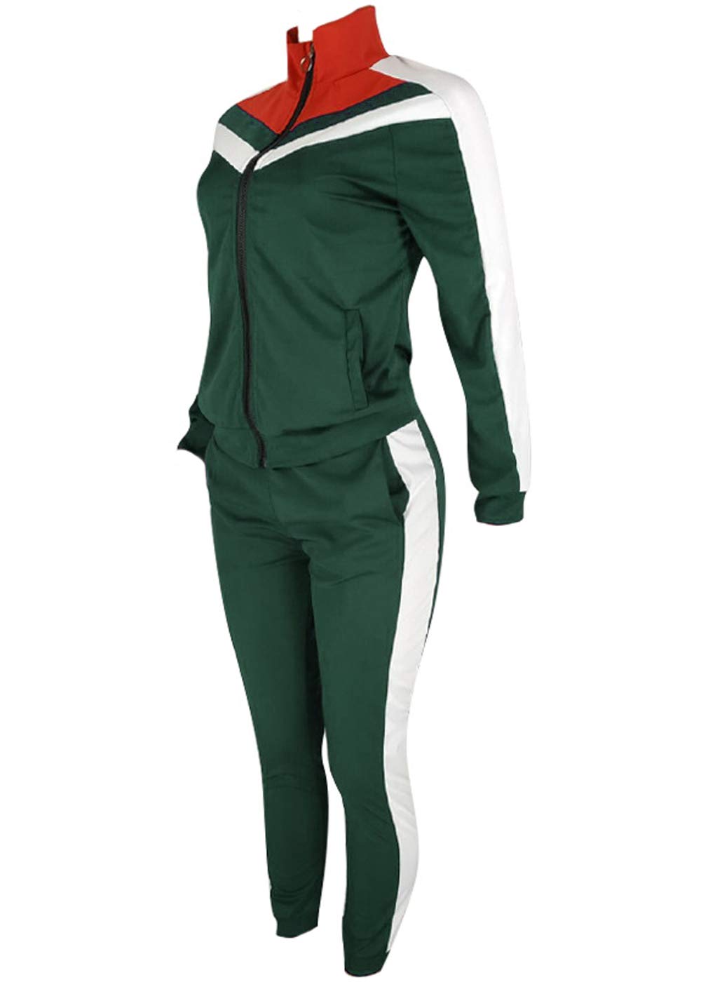 VNVNE Womens Color Block Tracksuit 2 Piece Outfits, Casual Long Sleeve Full Zip Jacket and Pants Sport Set Sweatsuits (Navy, M)