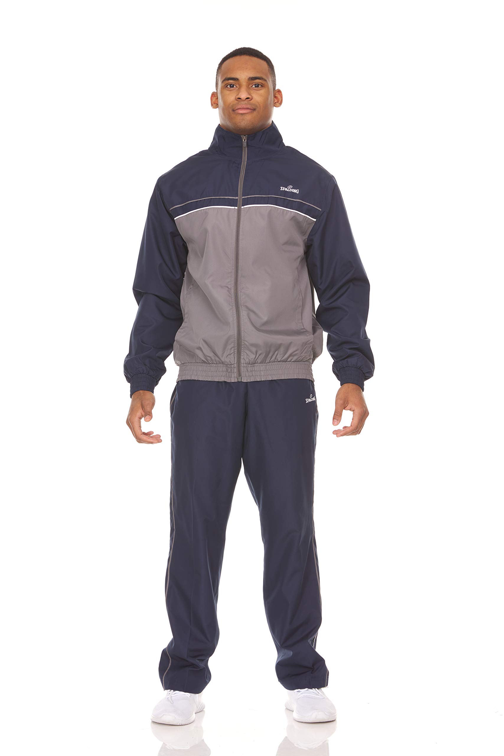 Spalding Mens Performance Vital Woven Tracksuit Set - 2 Piece Set with Full Zip Jacket and Pants, Navy/Concrete, XXL