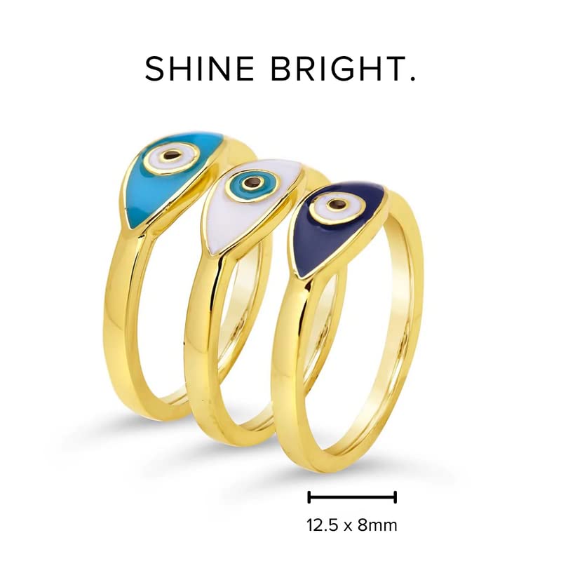 Sterling Forever - Evil Eye Ring Set of 3-14K Gold Plated Brass with Enamel - Statement Ring Set - Nickel Free