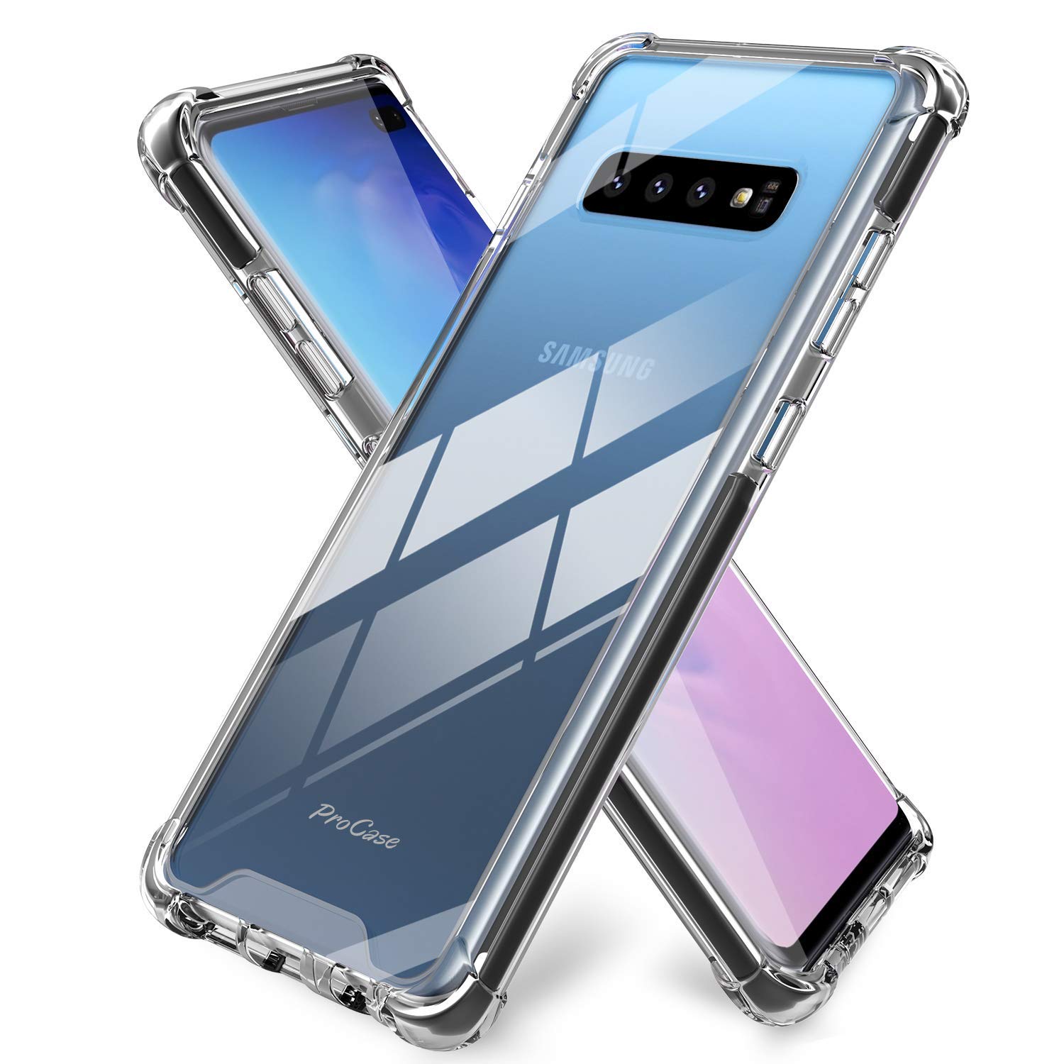 ProCase Galaxy S10 Plus Case Clear, Slim Hybrid TPU Bumper Cushion Cover with Reinforced Corners, Crystal Scratch Resistant Rugged Cover Protective Case for Galaxy S10+ Plus 2019 –Black Frame