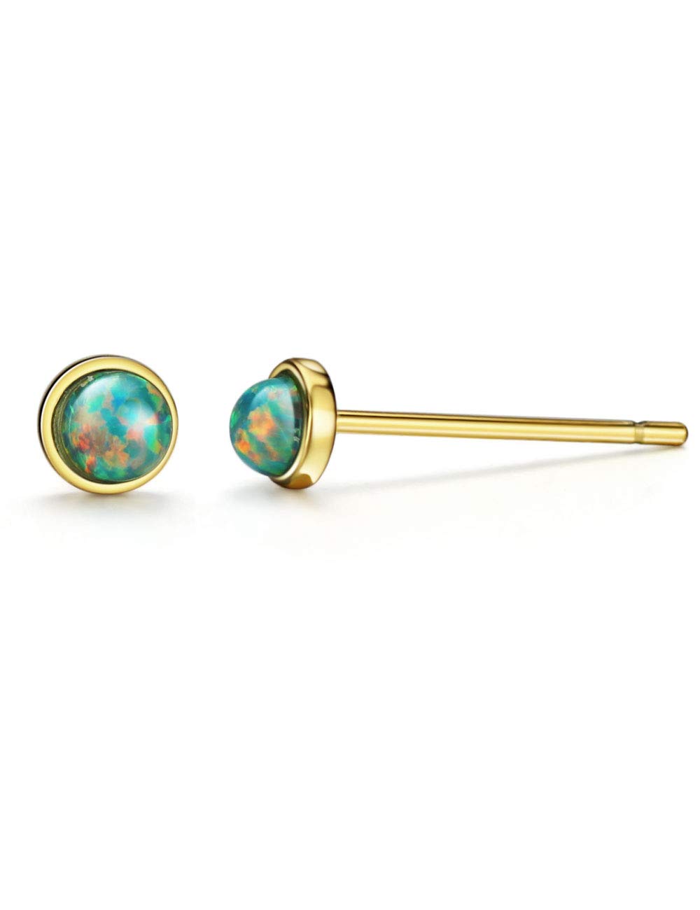 Sterling Silver Opal Stud Earrings for Women 18K Gold Plated Tiny Gemstone Stacking Earrings Birthstone Women's Earrings