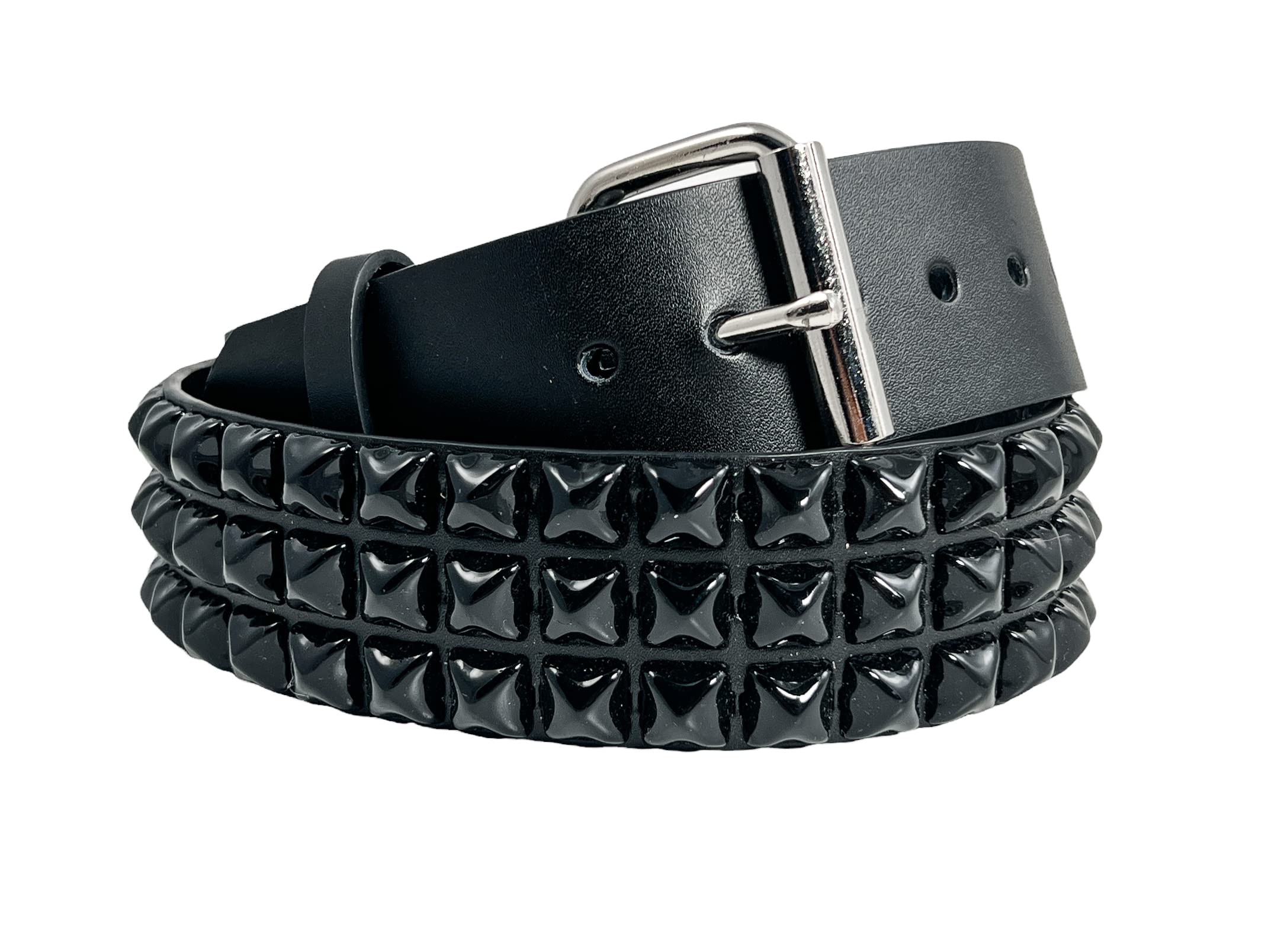 Three Row Black Pyramid Stud Belt Made In USA Genuine Leather Punk Goth Thrash Metal (XXXL-42)
