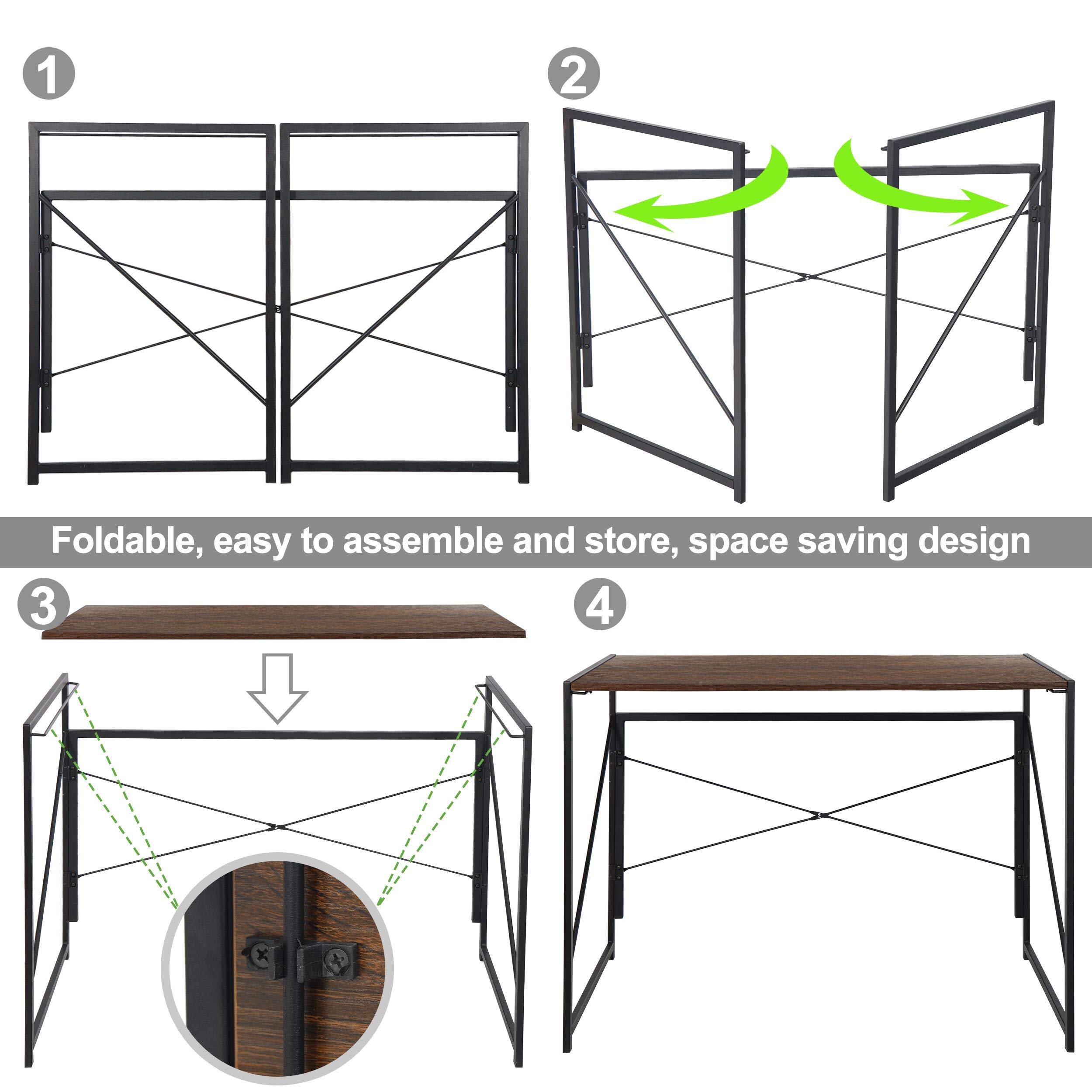 SUPER DEAL 40 inch Folding Computer Writing Desk Wood and Metal Study Desk, PC Laptop Home Office Study Table, Espresso