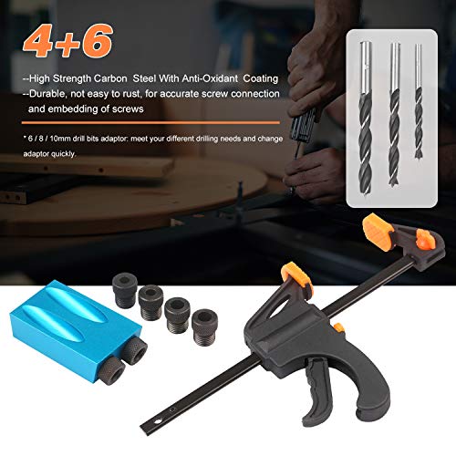 RUSUO Pocket Hole Jig Kit,8pcs Pocket Hole Jig Kit 8mm 10mm 15 Degree Angle Drill Guide Woodwoorking Tool Inclined Hole Jig Hole Puncher Locator Jig Drill Bit Carpentry Tools