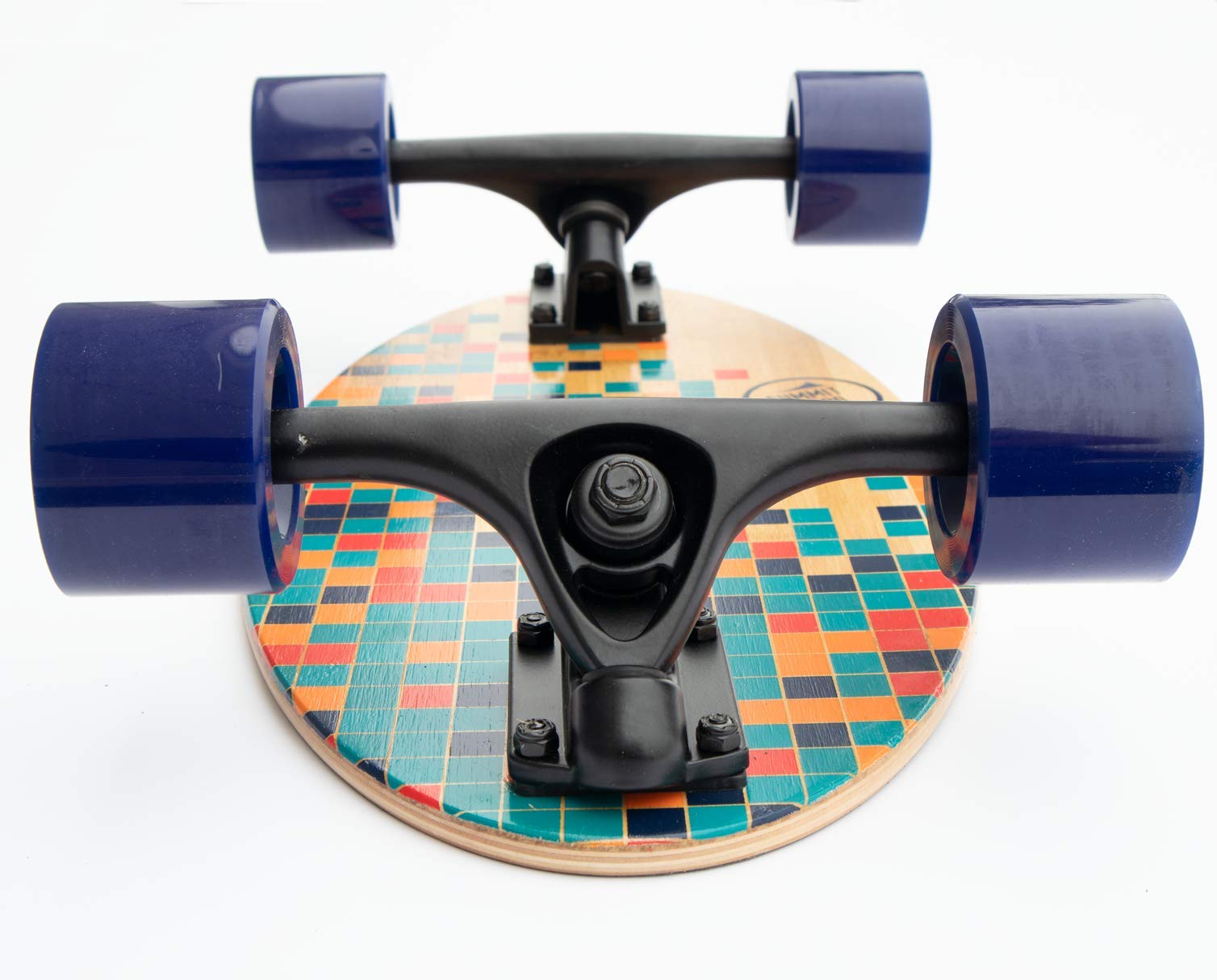 Summit Board Co Short Longboard Skateboard Deck with Precision Bearings and Rugged Wheels for Beginners and Experienced Skaters, Wide Mini Balanced Design (Pixels)