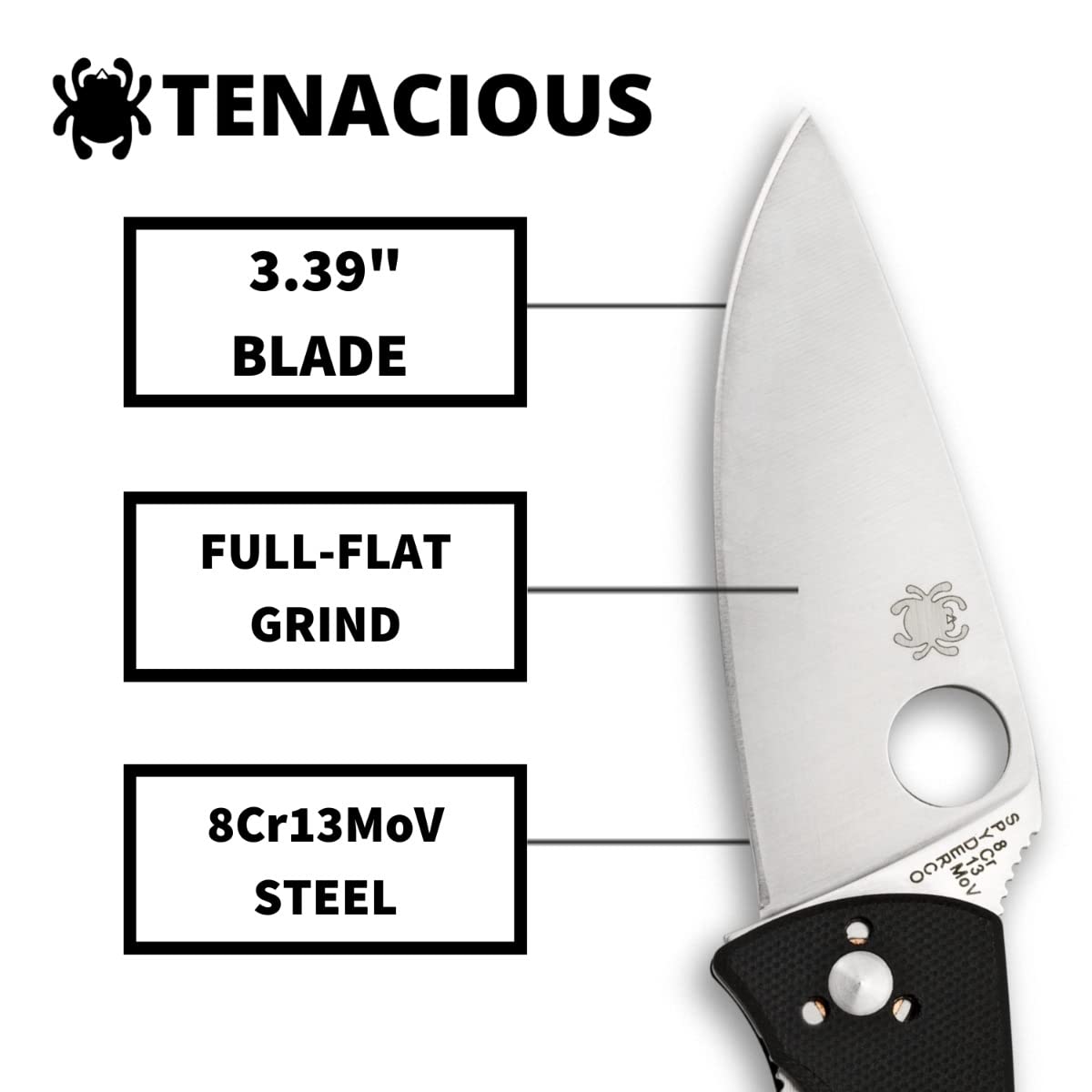 Spyderco Tenacious Folding Utility Pocket Knife with 3.39" Stainless Steel Blade and Durable Non-Slip G-10 Handle - Everyday Carry - PlainEdge - C122GP