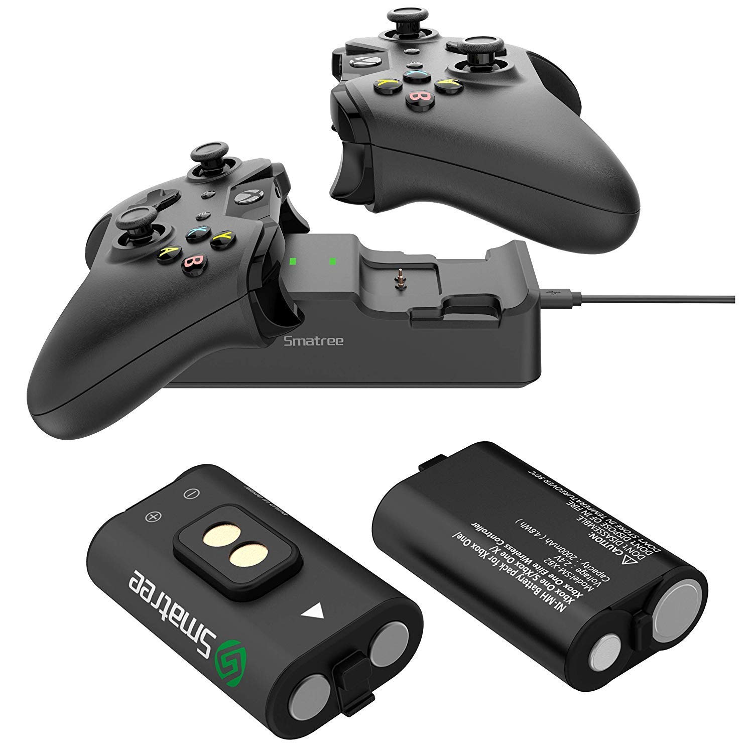 Smatree 2 Pack Rechargeable Batteries with Dual Charging Station Compatible with Xbox One/One X/One S/One Elite Wireless Controller