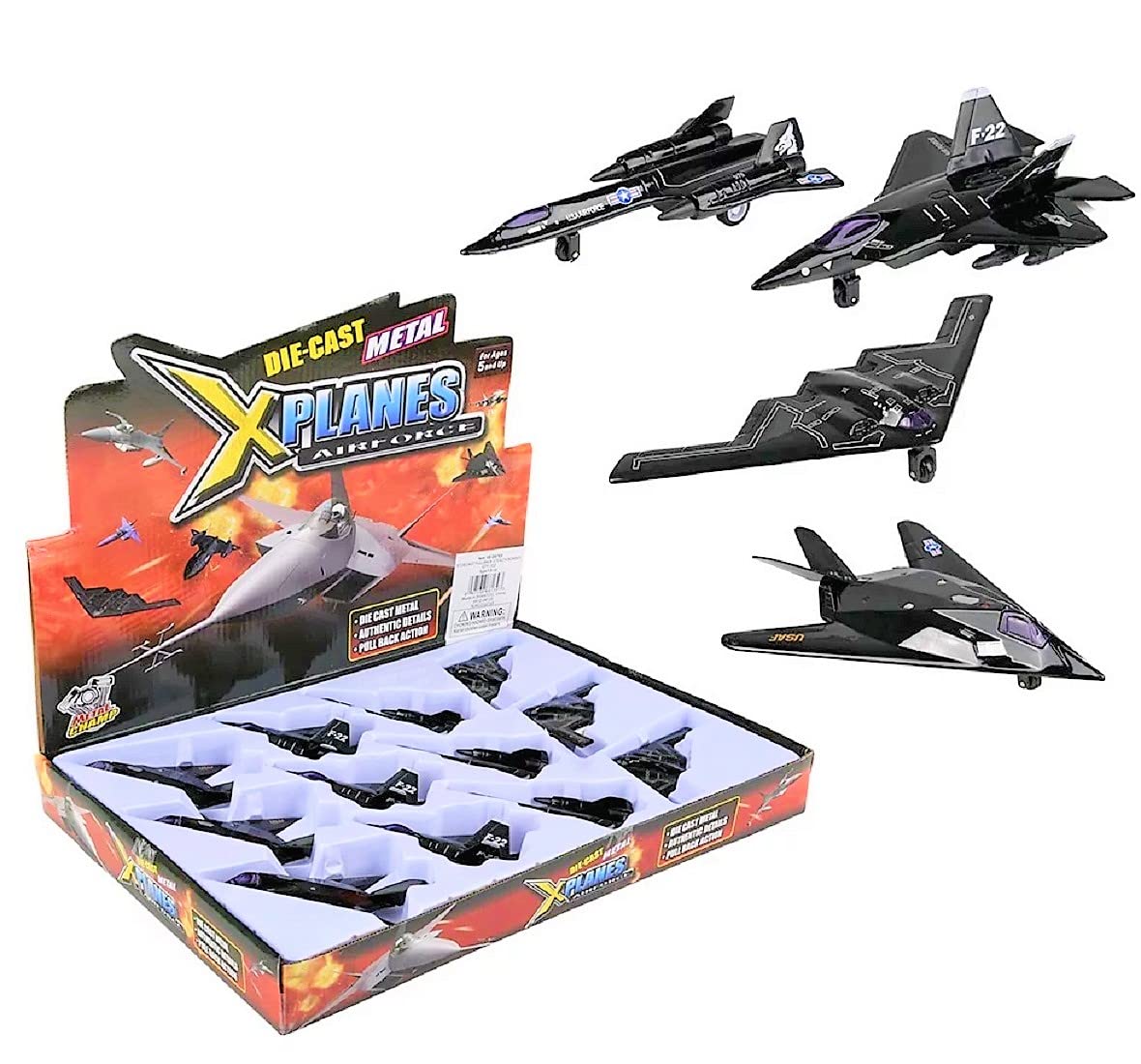 Zugar Land Die-Cast Pullback Stealth Bomber Models (4.25"-5.25") SR-71 Blackbird, F-22 Raptor, F-117 Nighthawk, B2 Bomber (F-22 Raptor)