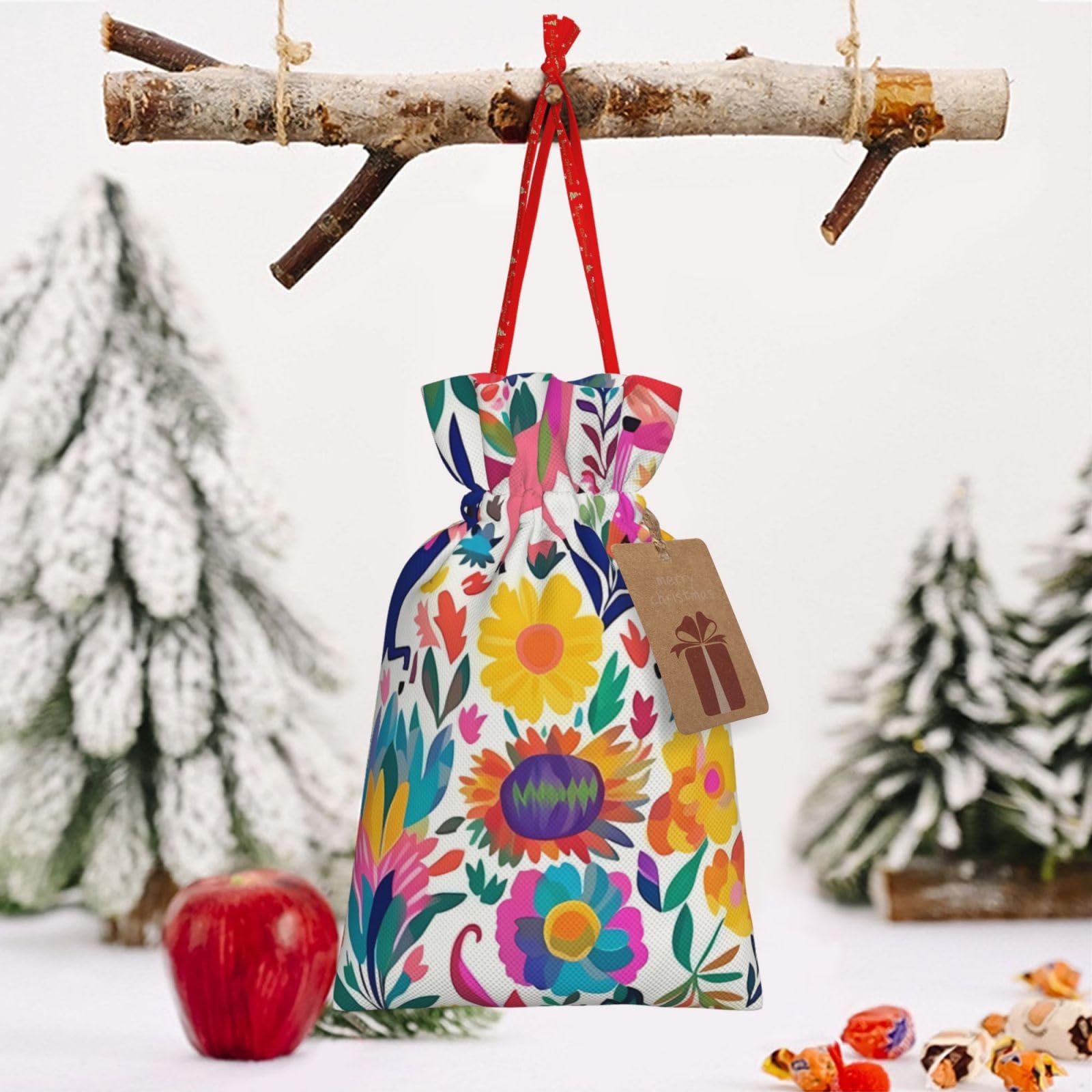 RLDOBOFE Christmas Gift Bags With Drawstring Mexican Otomi Animals Christmas Burlap Gift Bag Christmas Drawstring Bag for Halloween Xmas Candy Bags Reusable Xmas Present Bags for Party Decorations