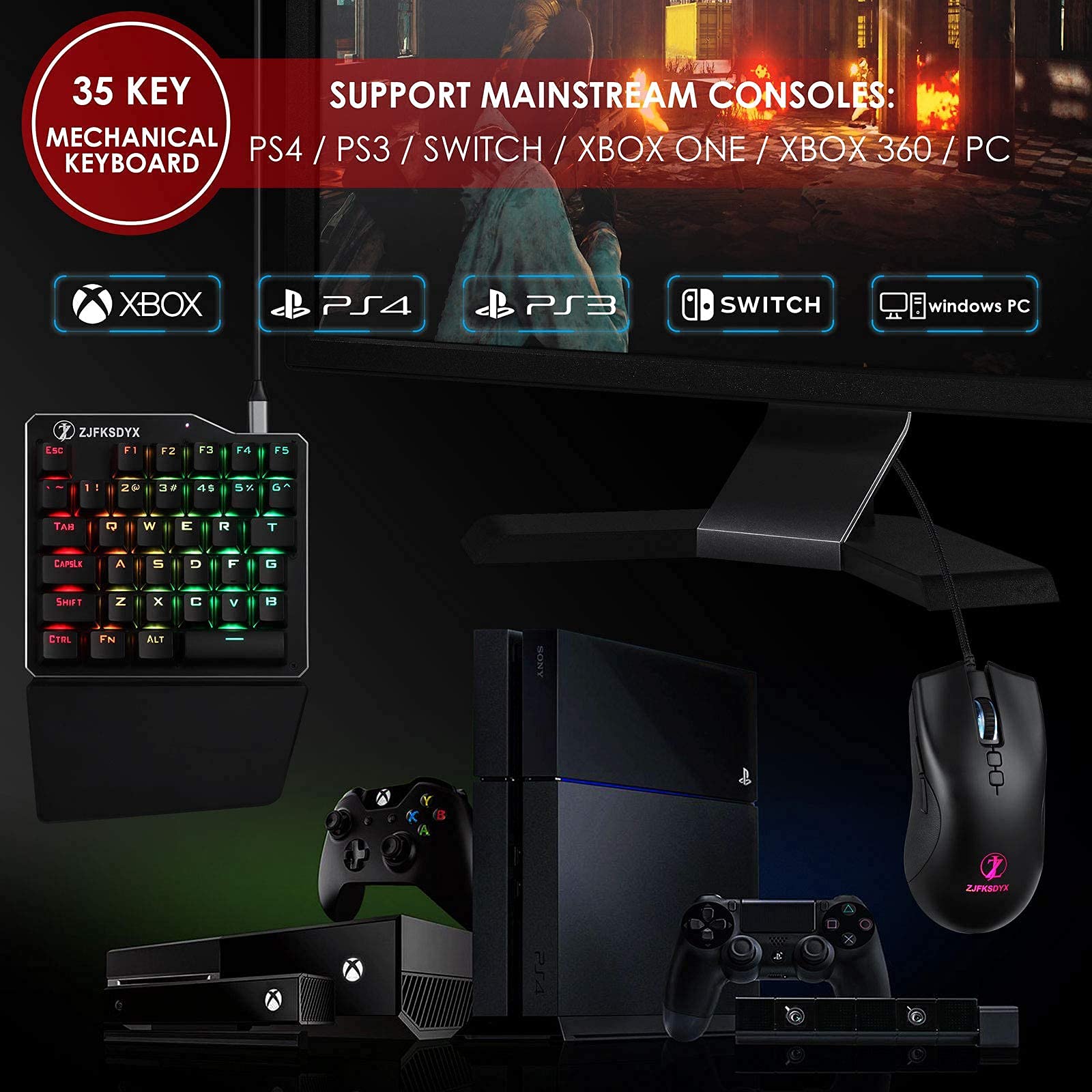 ZJFKSDYX C91MAXPro Gaming Keyboard & Mouse with Headset for N-Switch/Xbox Series X/Xbox One/ PS5/PS4/ PS4 Slim/PS4 Pro…