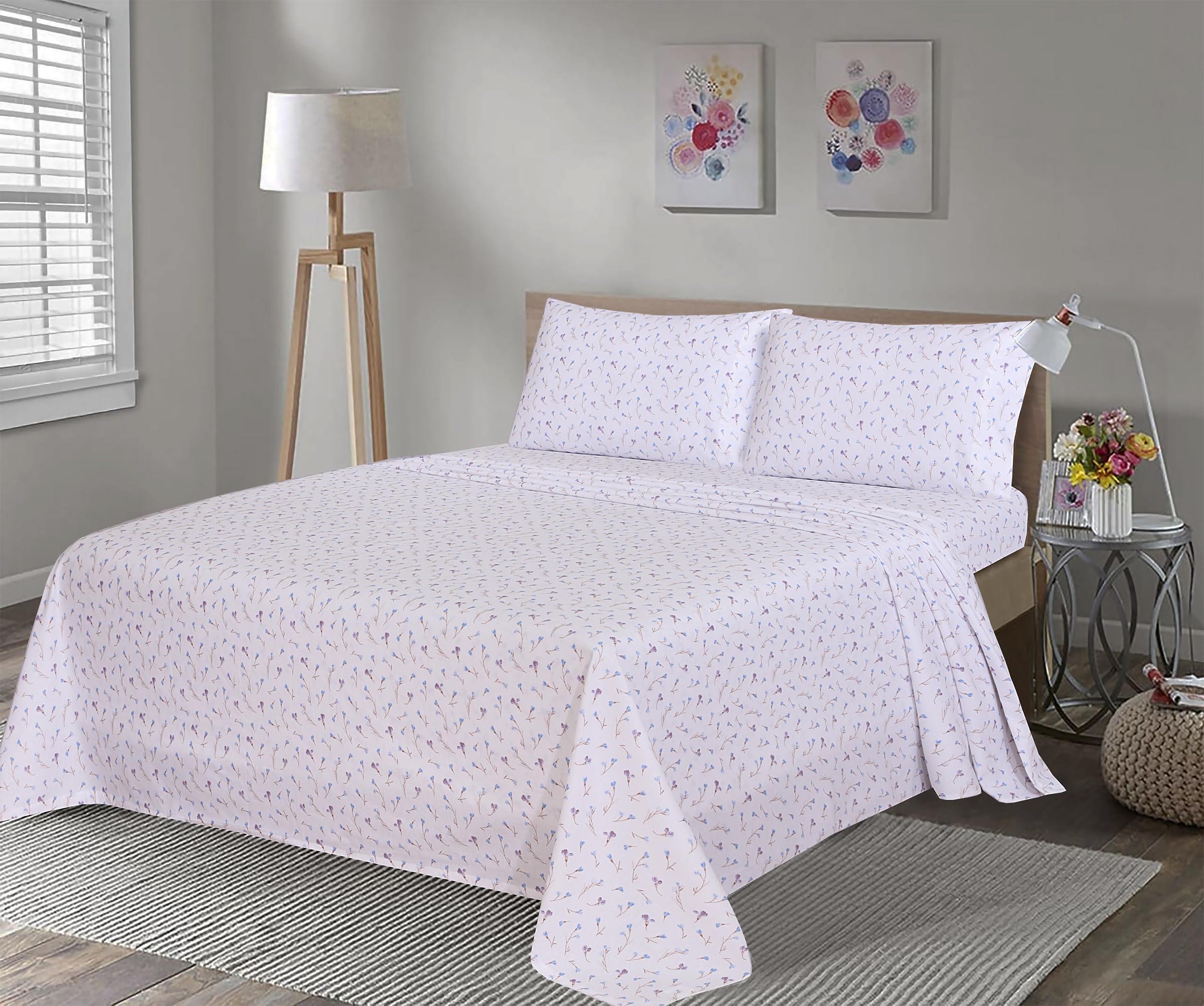 RUVANTI Flannel Sheets Queen Size - 100% Cotton Brushed Flannel Bed Sheet Sets - Deep Pockets 16 Inches - All Seasons Breathable & Super Soft - Warm & Cozy - 4 Pcs - Navlight