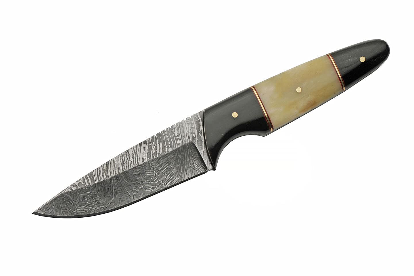 Szco Supplies 7.5" Horn and Bone Handle Damascus Outdoor Hunting Knife with Sheath