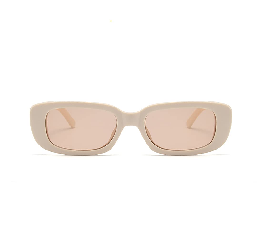 ZYApril Small Retro Square Sunglasses Women - UV 400 Vintage Rectangle driving, walking, traveling Glasses (off-white, 50)