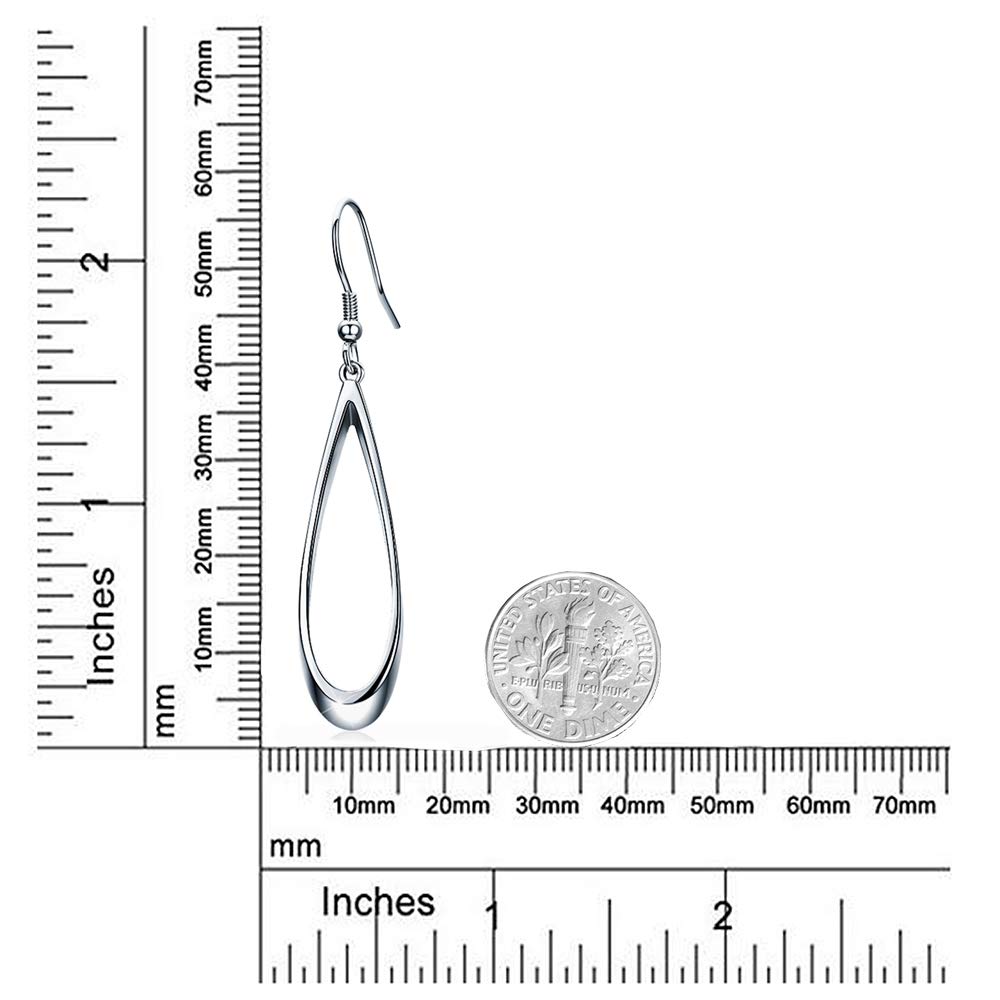 Sterling Silver Dangle Earrings, White Gold Plated Teardrop Silver Drop Earring for Women