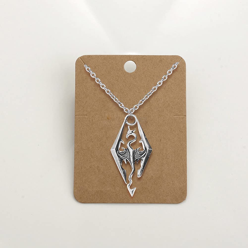 The Elder Scrolls SKYRIM Dragon Silvertone PENDANT/Necklace