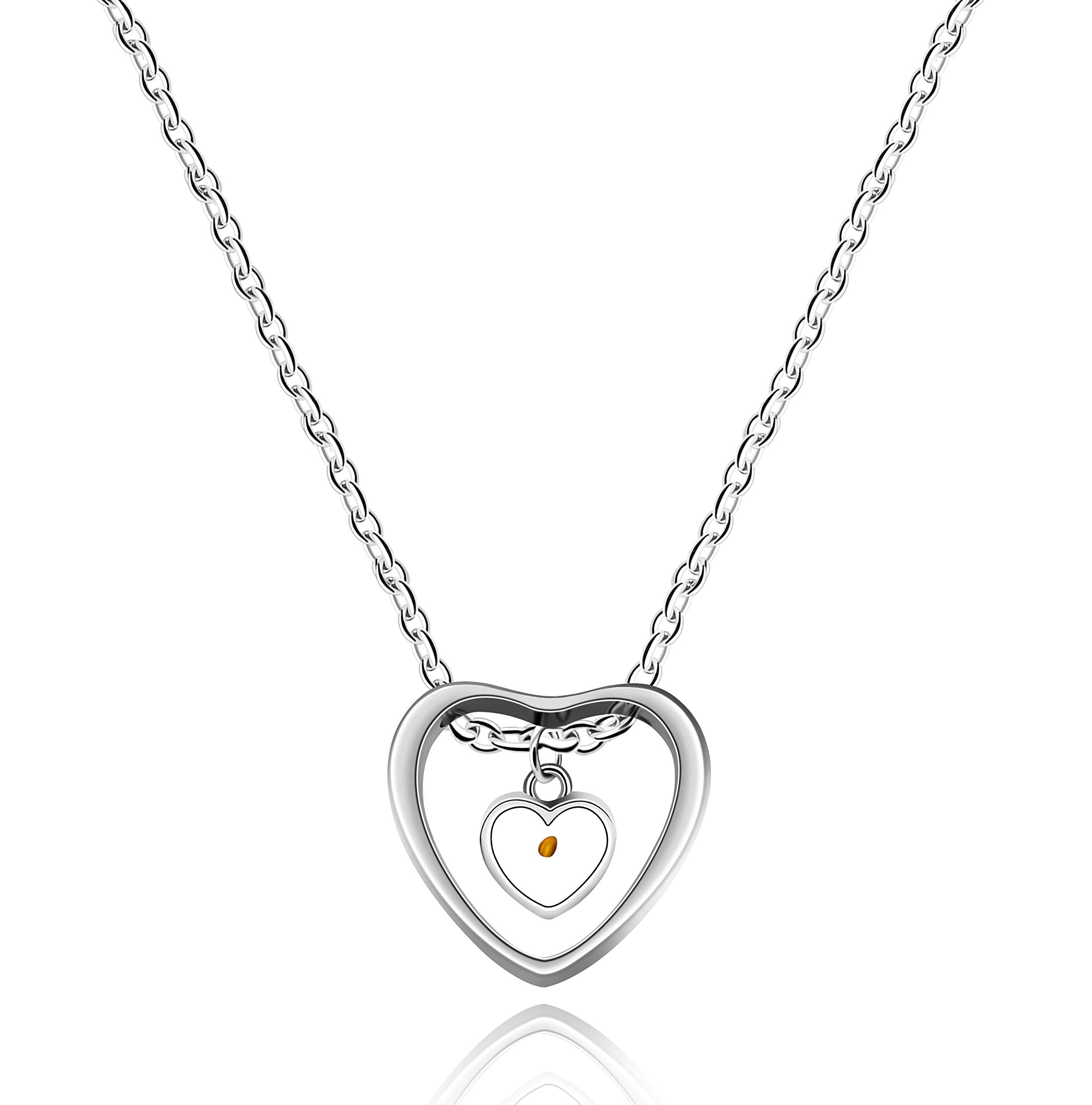 Uloveido Stainless Steel Double Hearts Necklace, Real Mustard Seed Heart Pendant Necklace for Women Ladies Y854 (Heart)