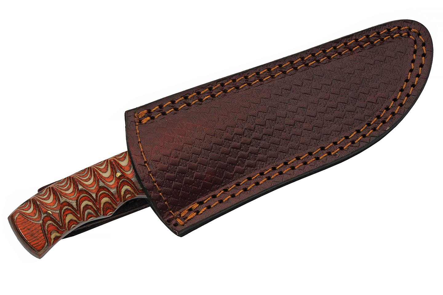 Szco Supplies 8" Horn/Twisted Wood Handle Damascus Steel Upsweep Skinning Knife With Sheath